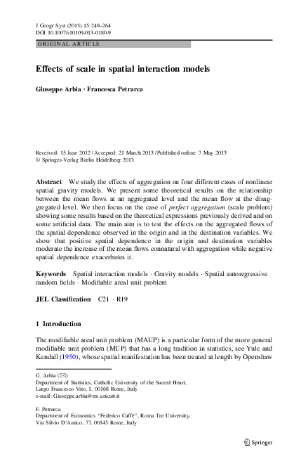 (PDF) Effects of scale in spatial interaction models