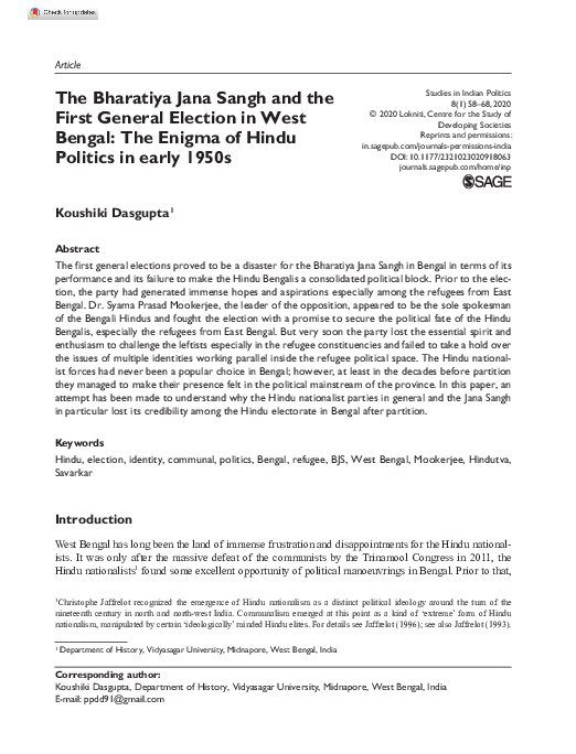 (PDF) The Bharatiya Jana Sangh and the First General Election in West ...