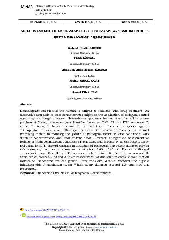(PDF) Isolation and Molecular Diagnosis of Trichoderma Spp. And Evaluation of Its Effectiveness ...