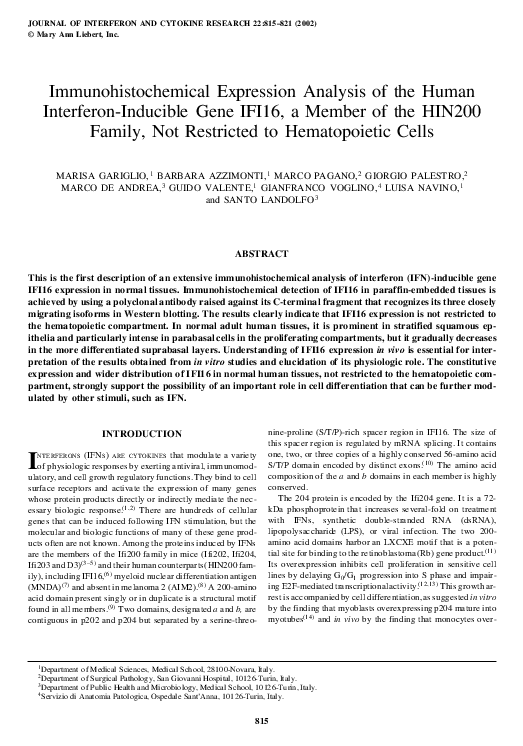 (PDF) Immunohistochemical Expression Analysis of the Human Interferon-Inducible Gene IFI16, a ...