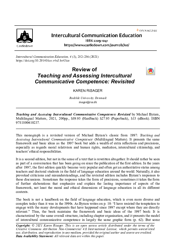 (PDF) Book Review: Teaching and Assessing Intercultural Communicative ...