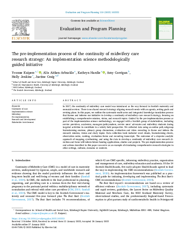 (PDF) The pre-implementation process of the continuity of midwifery ...
