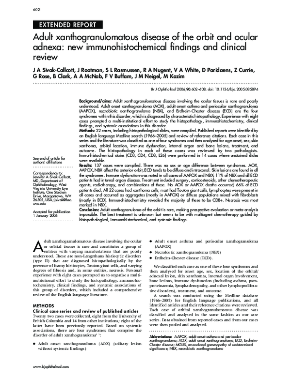 (PDF) Adult xanthogranulomatous disease of the orbit and ocular adnexa: new immunohistochemical ...