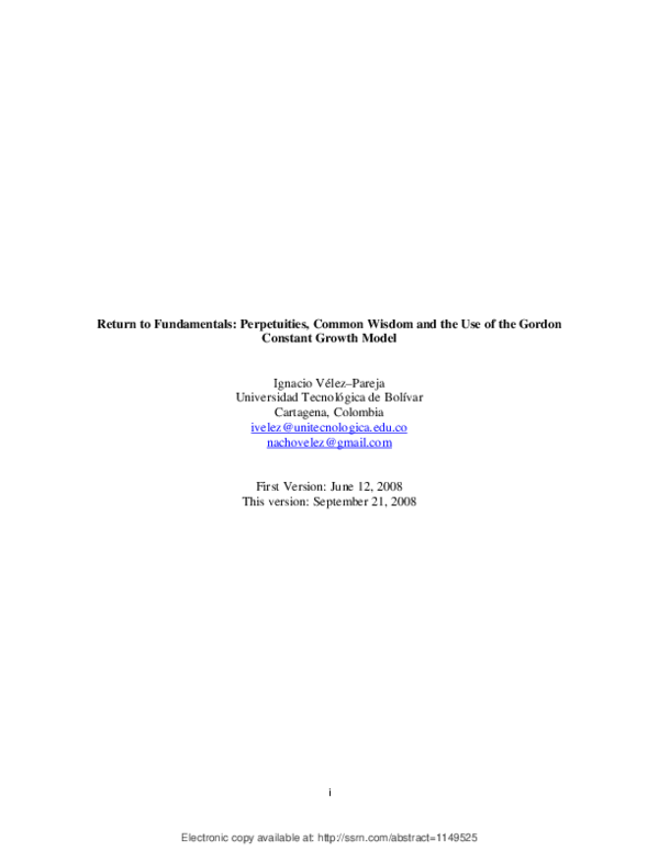 (PDF) Return to Fundamentals: Perpetuities, Common Wisdom and the Use ...