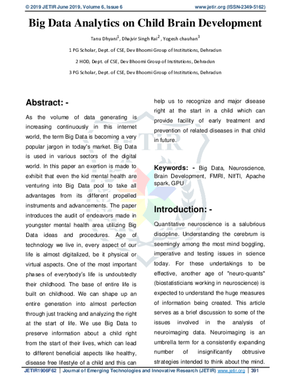 (PDF) Big Data Analytics on Child Brain Development