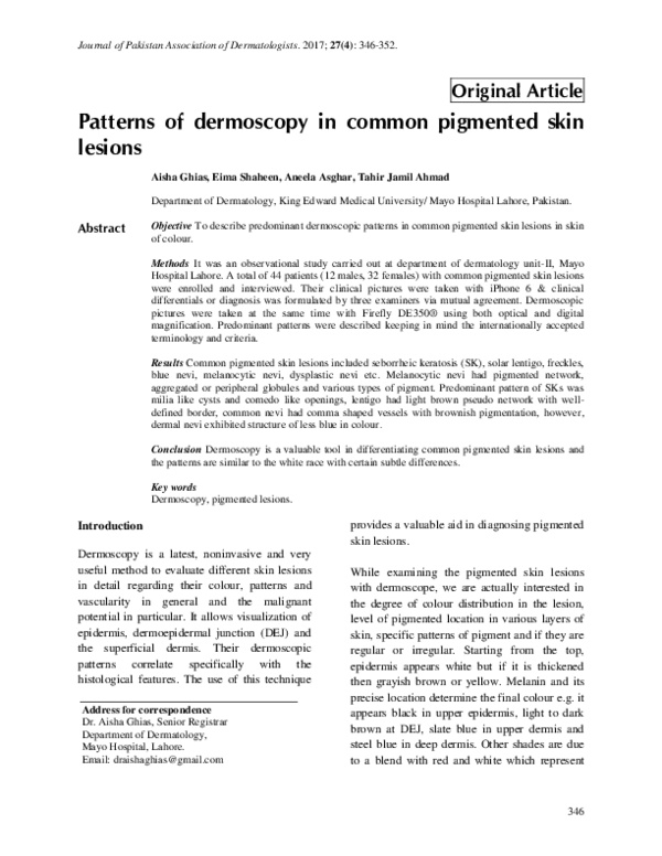 (PDF) Patterns of dermoscopy in common pigmented skin lesions