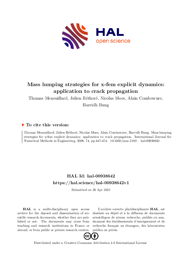(PDF) Mass lumping strategies for X-FEM explicit dynamics: Application to crack propagation