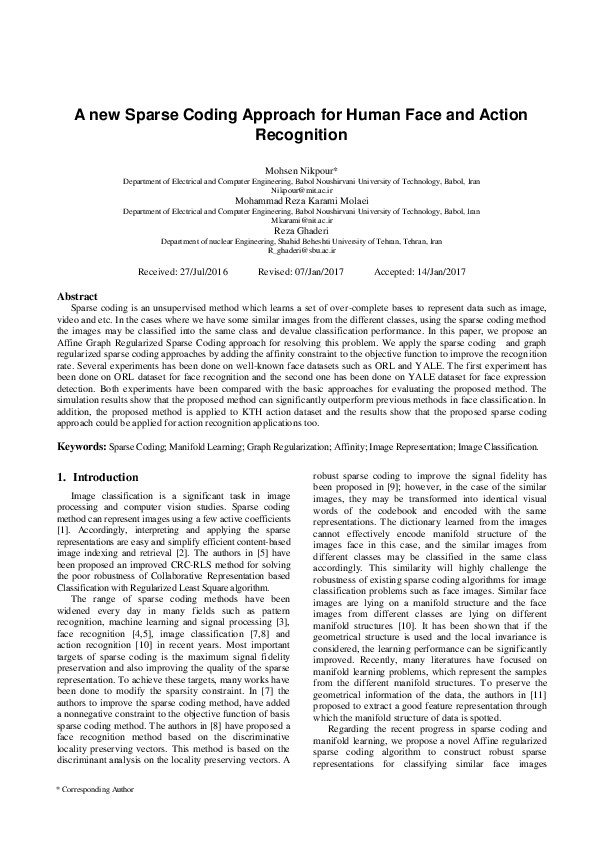(PDF) A New Sparse Coding Approach for Human Face and Action Recognition