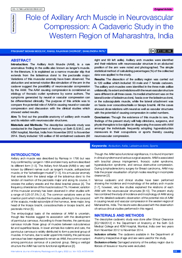 (PDF) Role of Axillary Arch Muscle in Neurovascular Compression: A ...