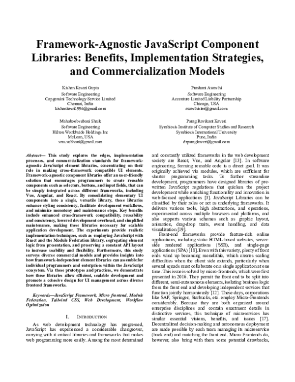 (PDF) Framework-Agnostic JavaScript Component Libraries: Benefits, Implementation Strategies ...