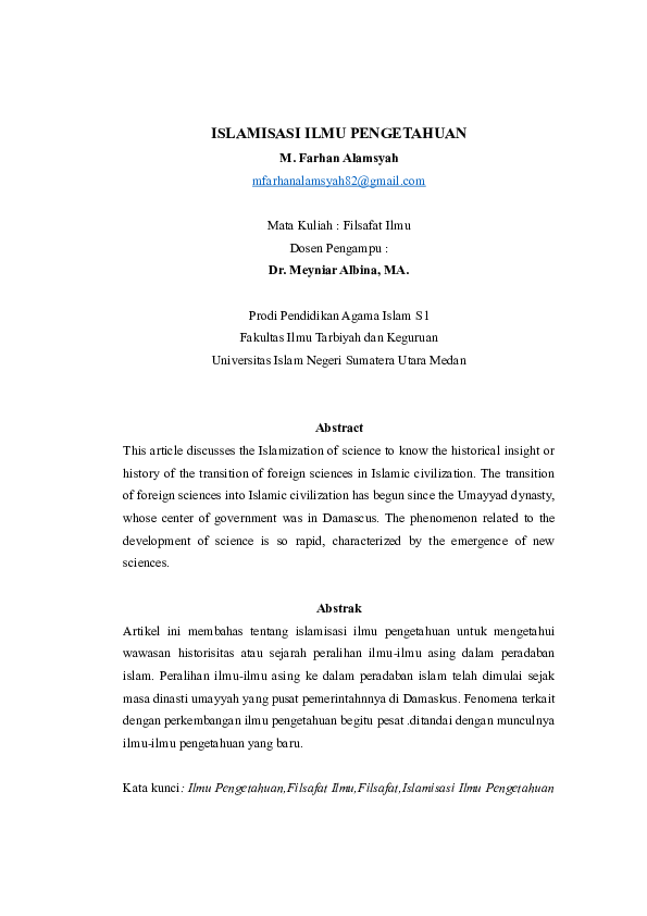 (PDF) ISLAMISASI ILMU PENGETAHUAN