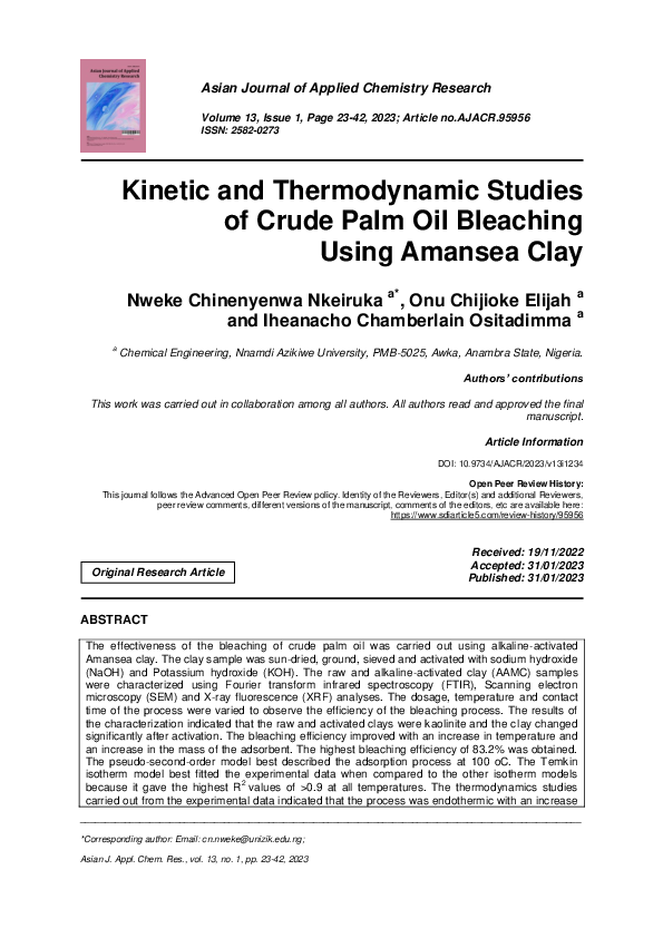 (PDF) Kinetic and Thermodynamic Studies of Crude Palm Oil Bleaching ...