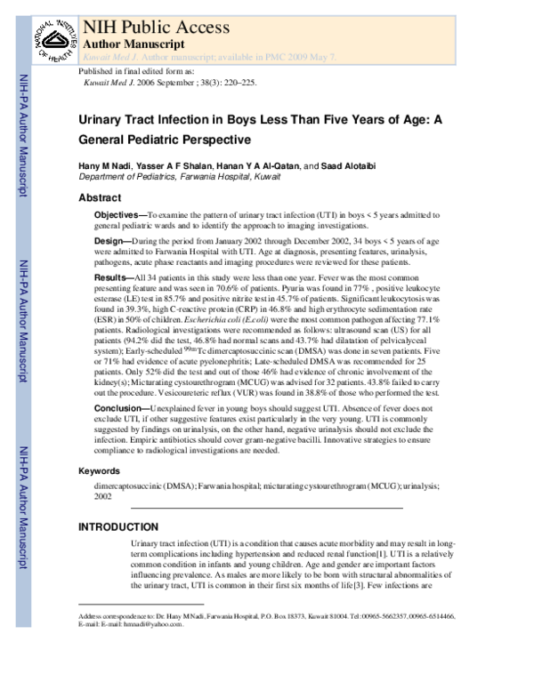 (PDF) Urinary Tract Infection in Boys Less Than Five Years of Age: A ...