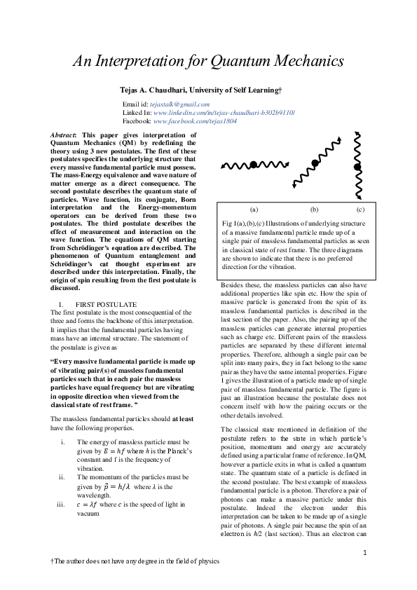(PDF) An Interpretation of Quantum Mechanics