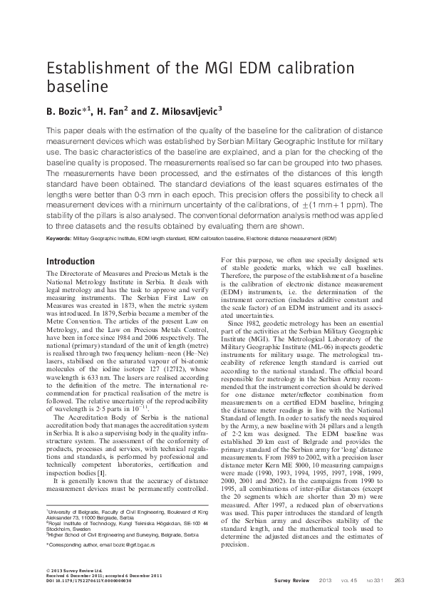 (PDF) Establishment of the MGI EDM calibration baseline