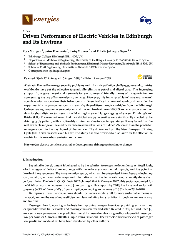 (PDF) Driven Performance of Electric Vehicles in Edinburgh and Its Environs
