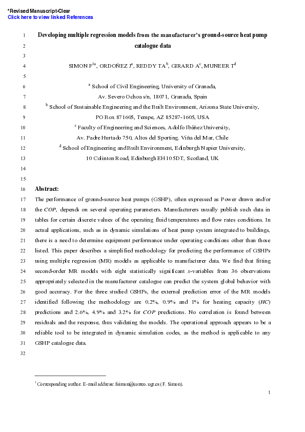 (PDF) Developing multiple regression models from the manufacturer's ground-source heat pump ...