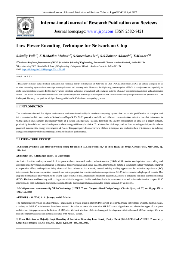 (PDF) Low Power Encoding Technique for Network on Chip
