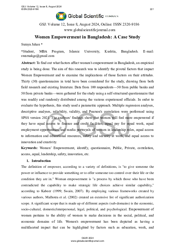 (PDF) Women Empowerment in Bangladesh: A Case Study