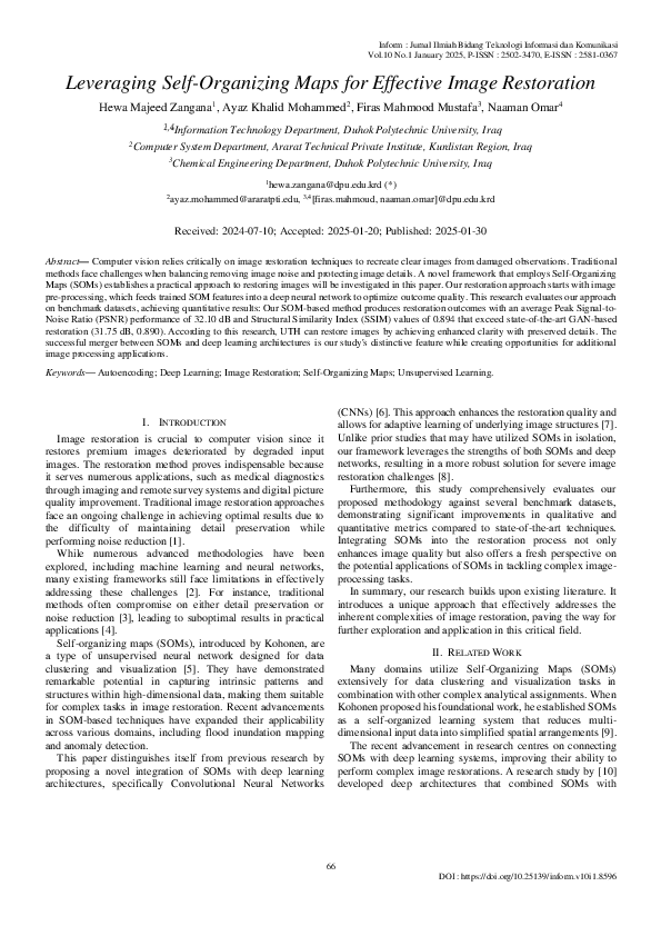 (PDF) Leveraging Self-Organizing Maps for Effective Image Restoration