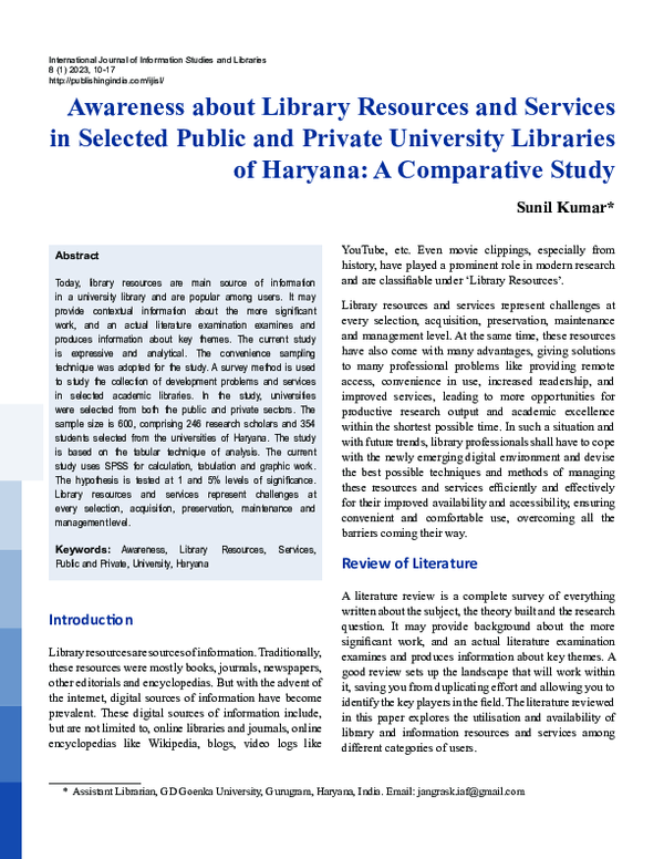 (PDF) Awareness about Library Resources and Services in Selected Public ...
