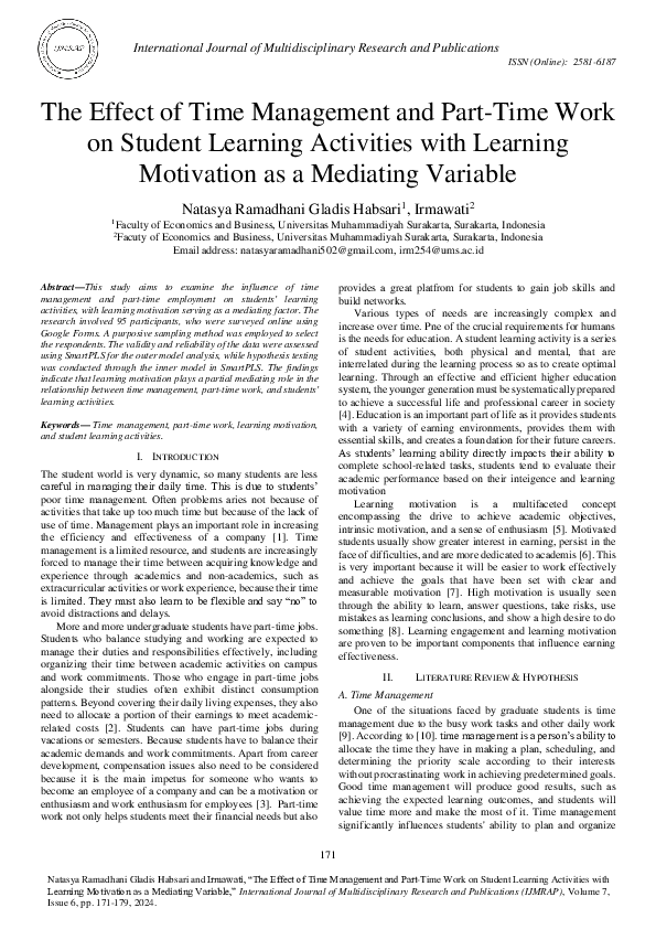 (PDF) The Effect of Time Management and Part-Time Work on Student ...