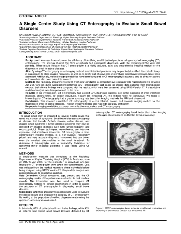(PDF) A Single Center Study Using CT Enterography to Evaluate Small ...