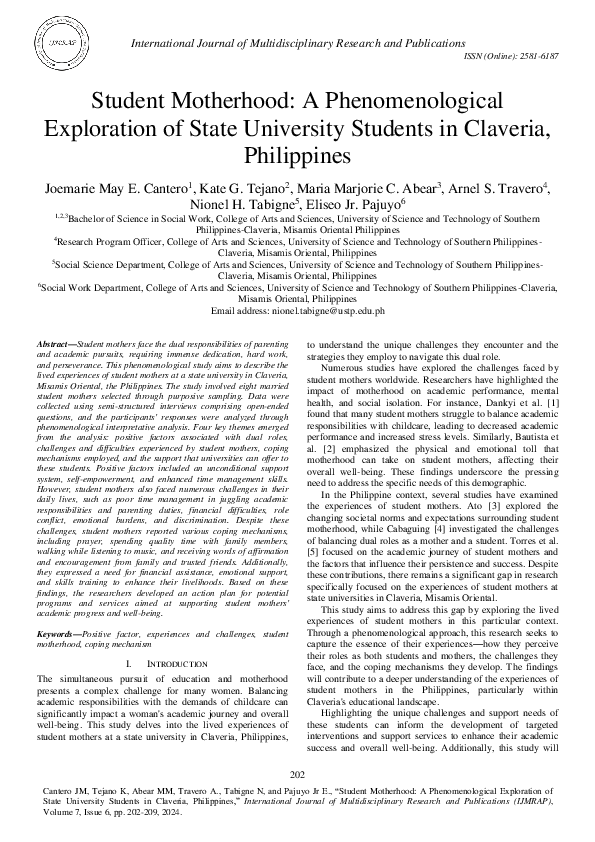 (PDF) Student Motherhood: A Phenomenological Exploration of State ...