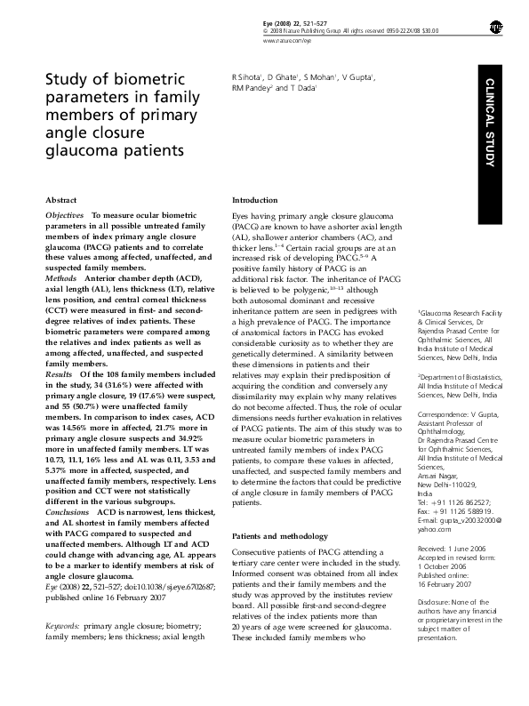 (PDF) Study of biometric parameters in family members of primary angle ...