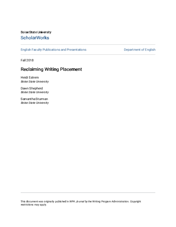 (PDF) Reclaiming Writing Placement