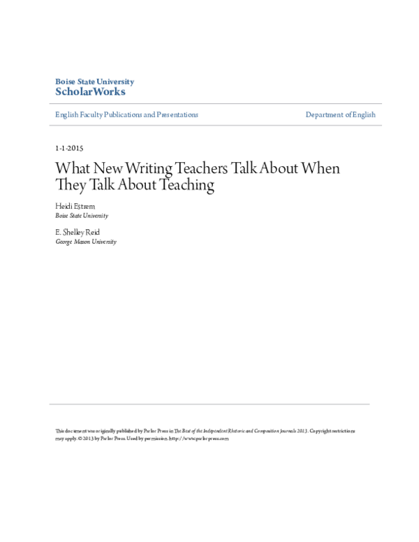 (PDF) What New Writing Teachers Talk about When They Talk about Teaching