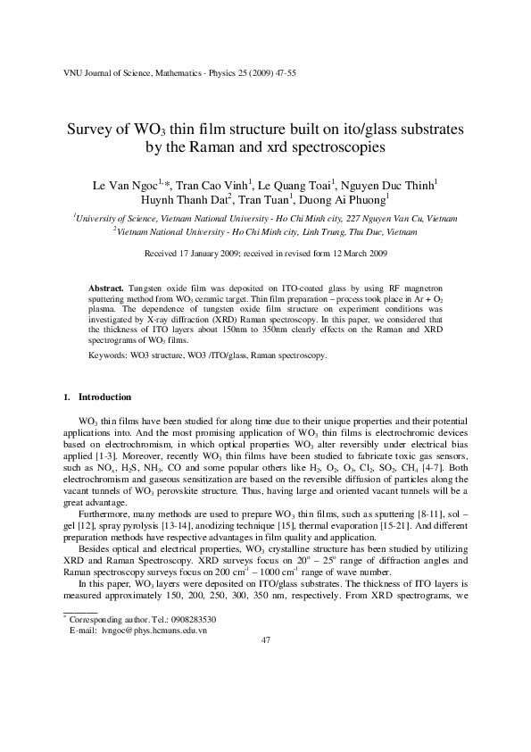 (PDF) Survey of WO3 thin film structure built on ito/glass substrates ...