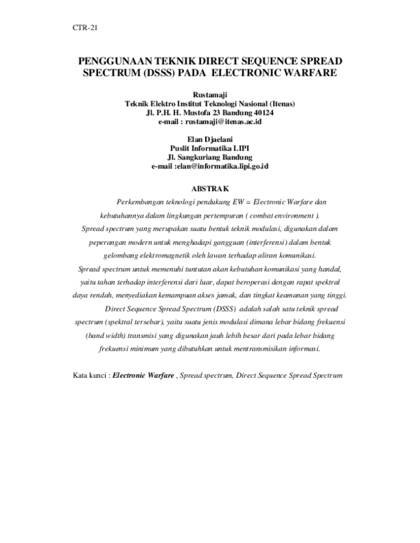 (PDF) Penggunaan Teknik Direct Sequence Spread Spectrum (DSSS) Pada Electronic Warfare
