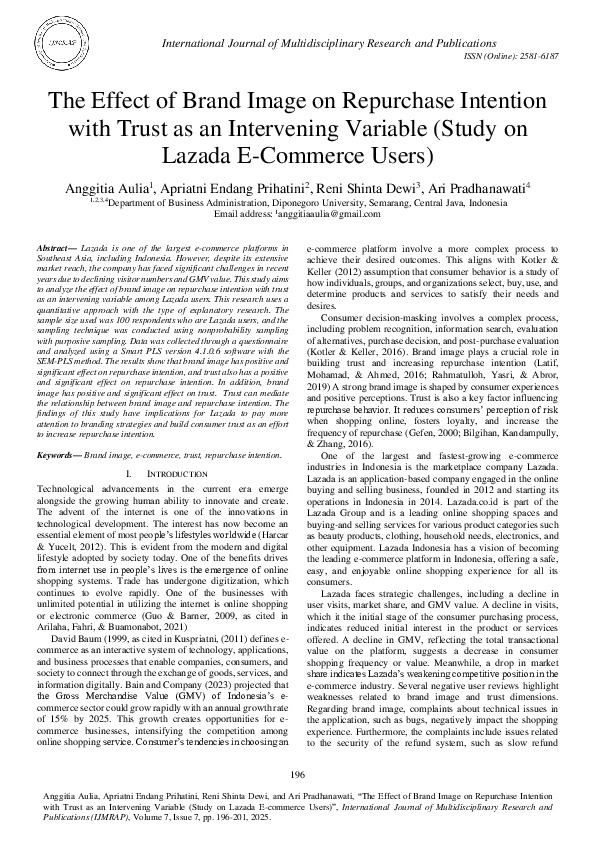 (PDF) The Effect of Brand Image on Repurchase Intention with Trust as ...