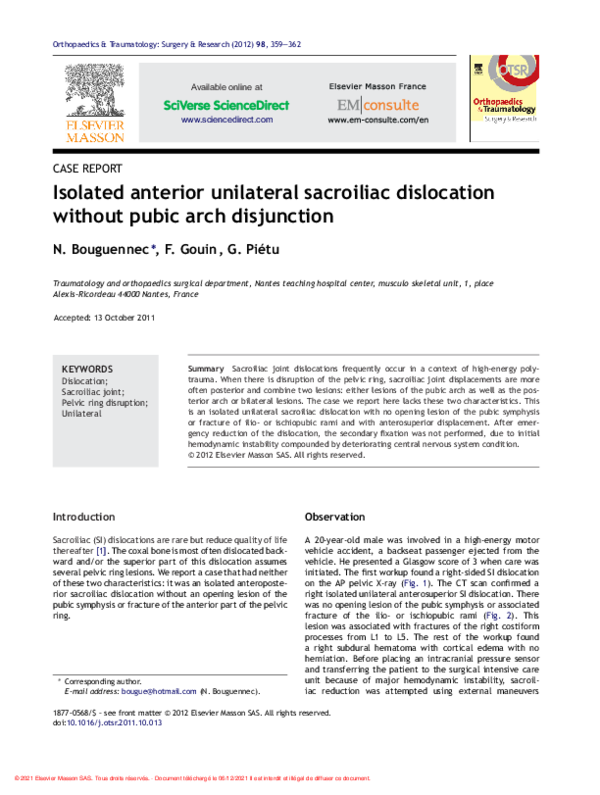 (PDF) Isolated anterior unilateral sacroiliac dislocation without pubic ...