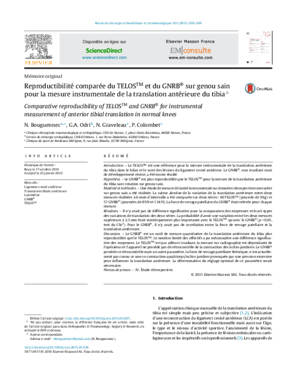 (PDF) Reproductibilité comparée du TELOS™ et du GNRB® sur genou sain ...