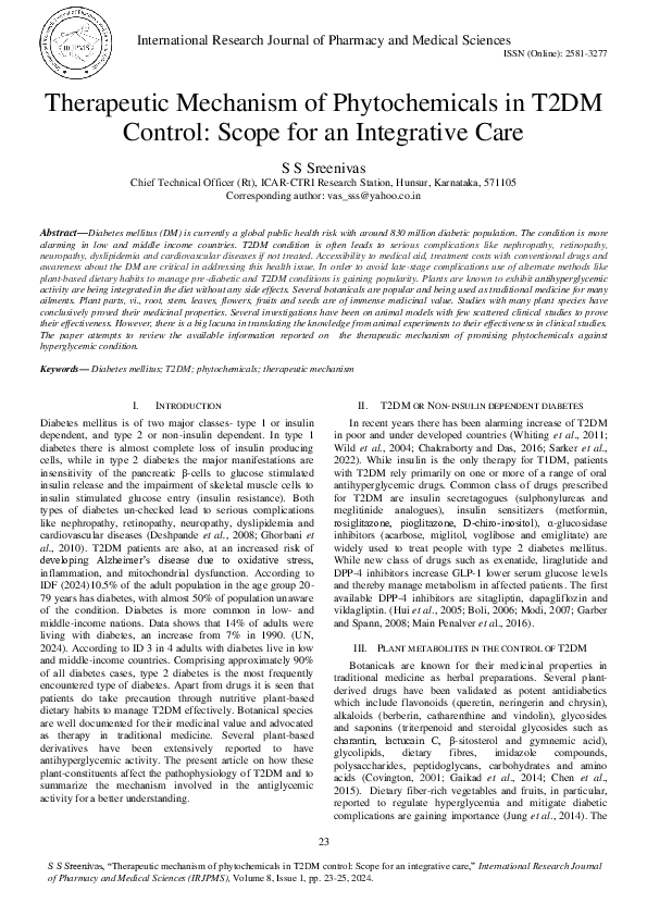 (PDF) Therapeutic Mechanism of Phytochemicals in T2DM Control: Scope ...