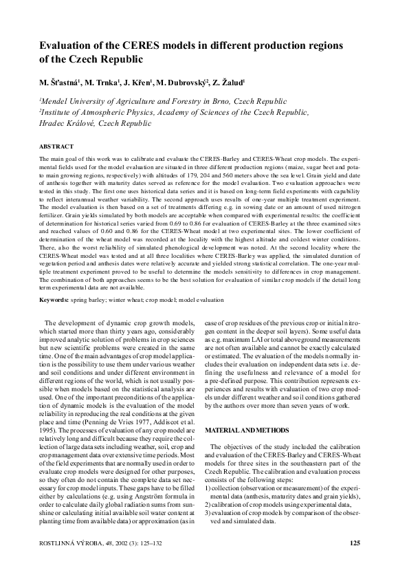 (PDF) Evaluation of the CERES models in different production regions of ...