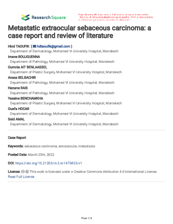 (PDF) Metastatic extraocular sebaceous carcinoma: a case report and review of literature