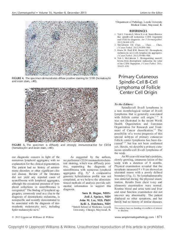 (PDF) Primary Cutaneous Spindle-Cell B-Cell Lymphoma of Follicle Center ...