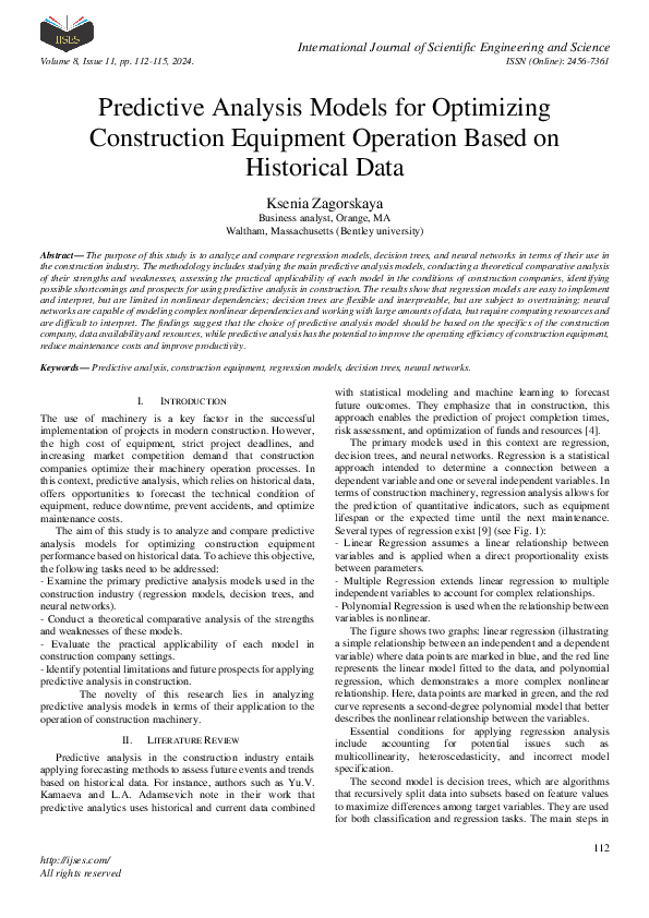 (PDF) Predictive Analysis Models for Optimizing Construction Equipment ...