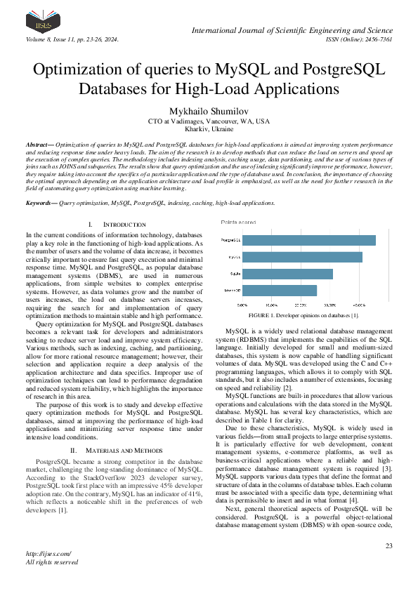 (PDF) Optimization of queries to MySQL and PostgreSQL Databases for High-Load Applications