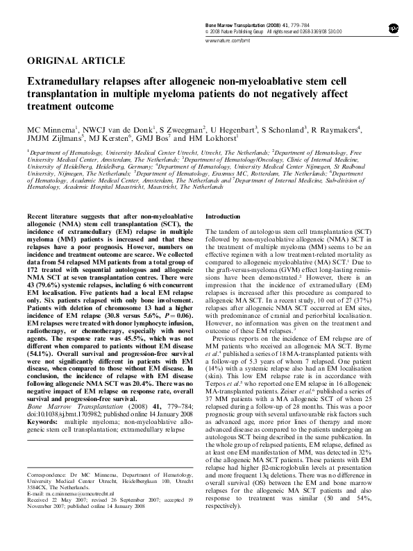 (PDF) Extramedullary relapses after allogeneic non-myeloablative stem cell transplantation in ...