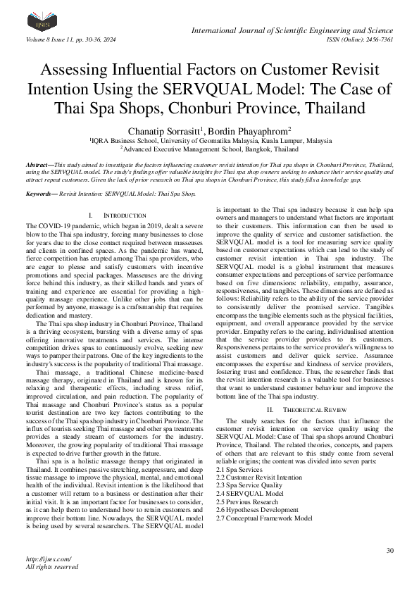 (PDF) Assessing Influential Factors on Customer Revisit Intention Using the SERVQUAL Model: The ...