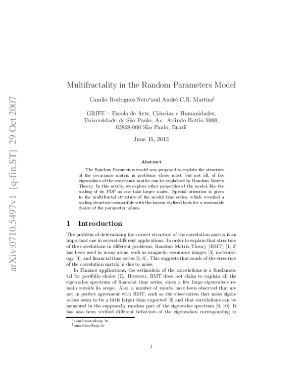 (PDF) Multifractality in the Random Parameters Model