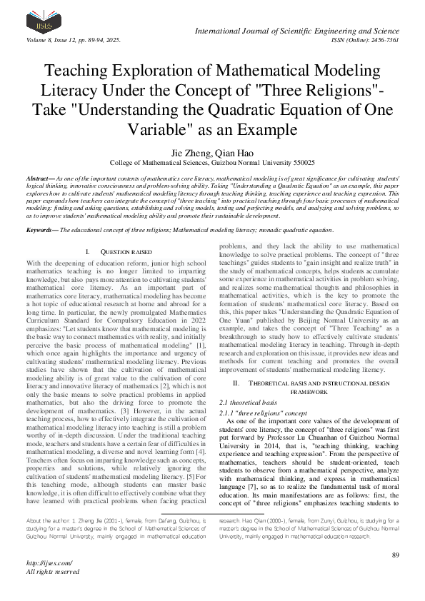 (PDF) Teaching Exploration of Mathematical Modeling Literacy Under the ...