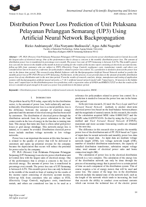 (PDF) Distribution Power Loss Prediction of Unit Pelaksana Pelayanan Pelanggan Semarang (UP3 ...