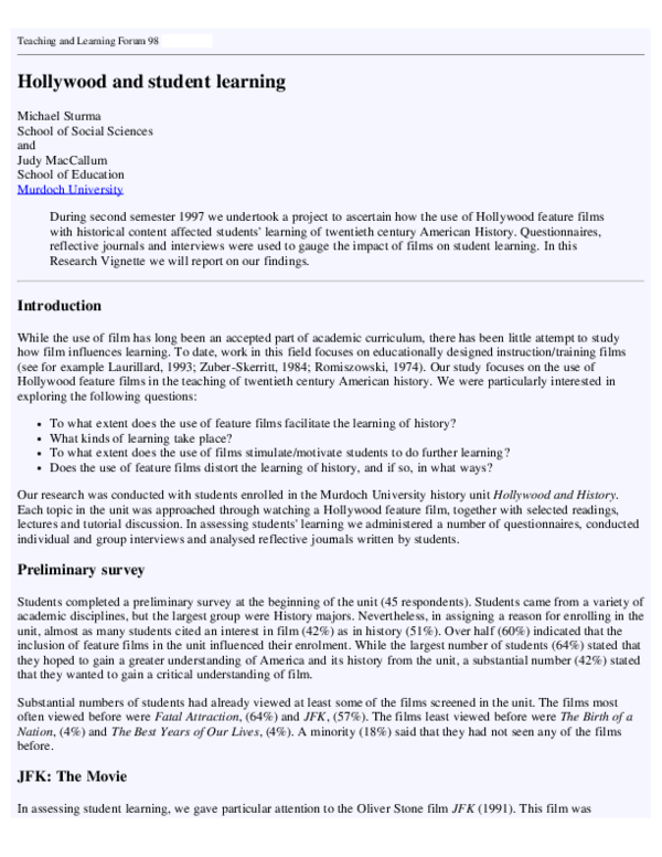 (PDF) Hollywood and student learning
