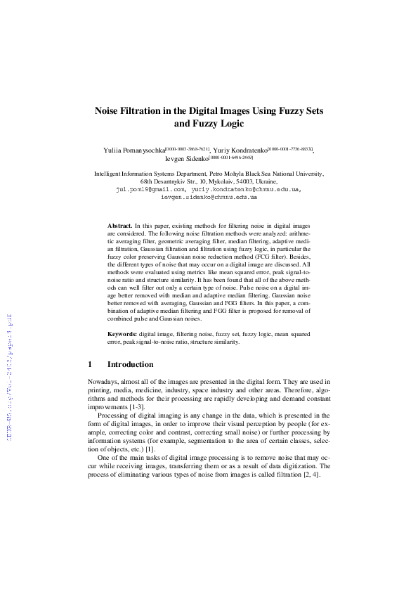(PDF) Noise Filtration in the Digital Images Using Fuzzy Sets and Fuzzy Logic