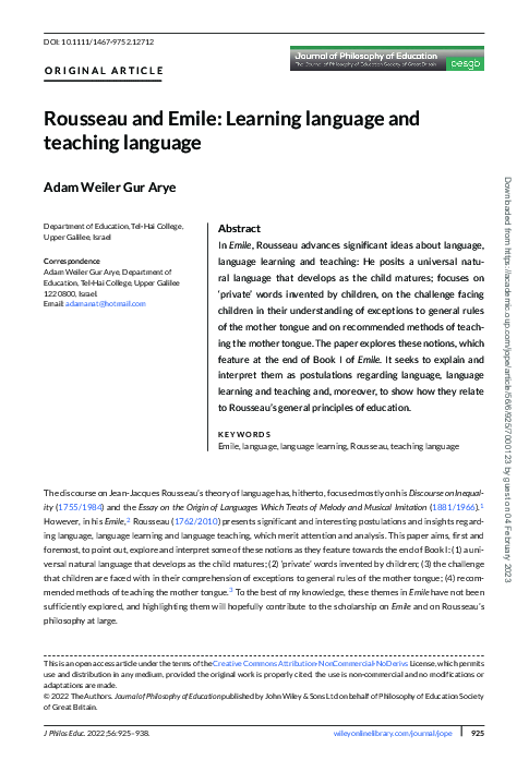 (PDF) Rousseau and Emile: Learning language and teaching language
